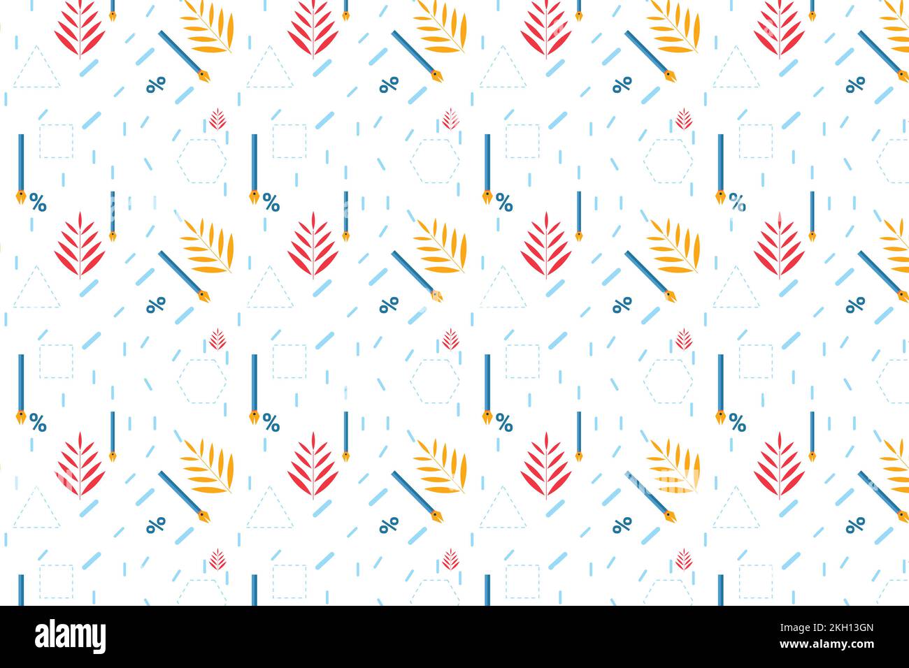 Mathematical pattern decoration with pen and leaf icons on a white ...