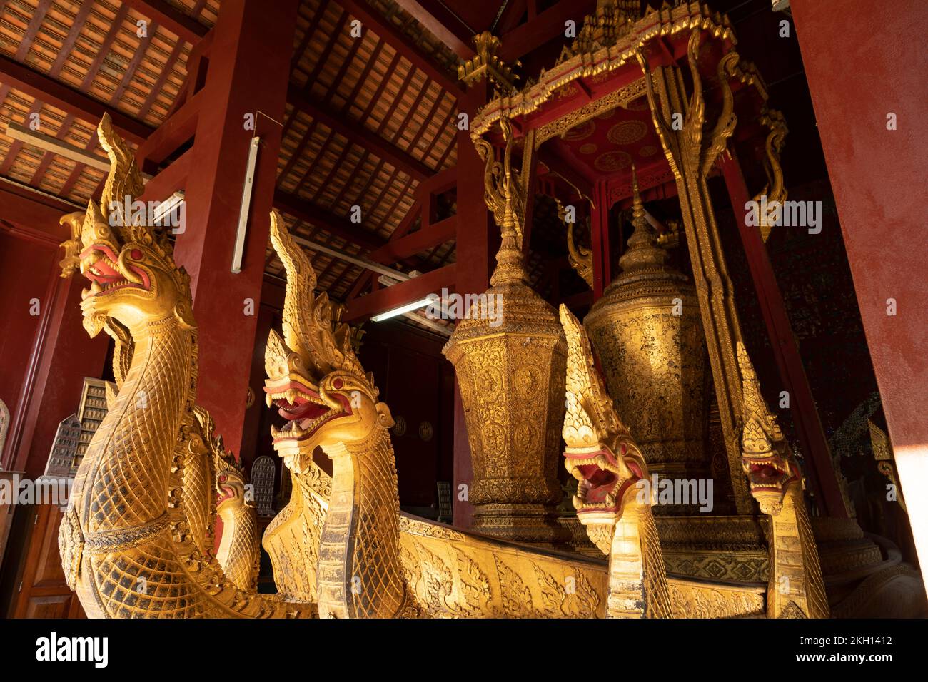 Ancient religious ceremonial barge, with golden representations of ...
