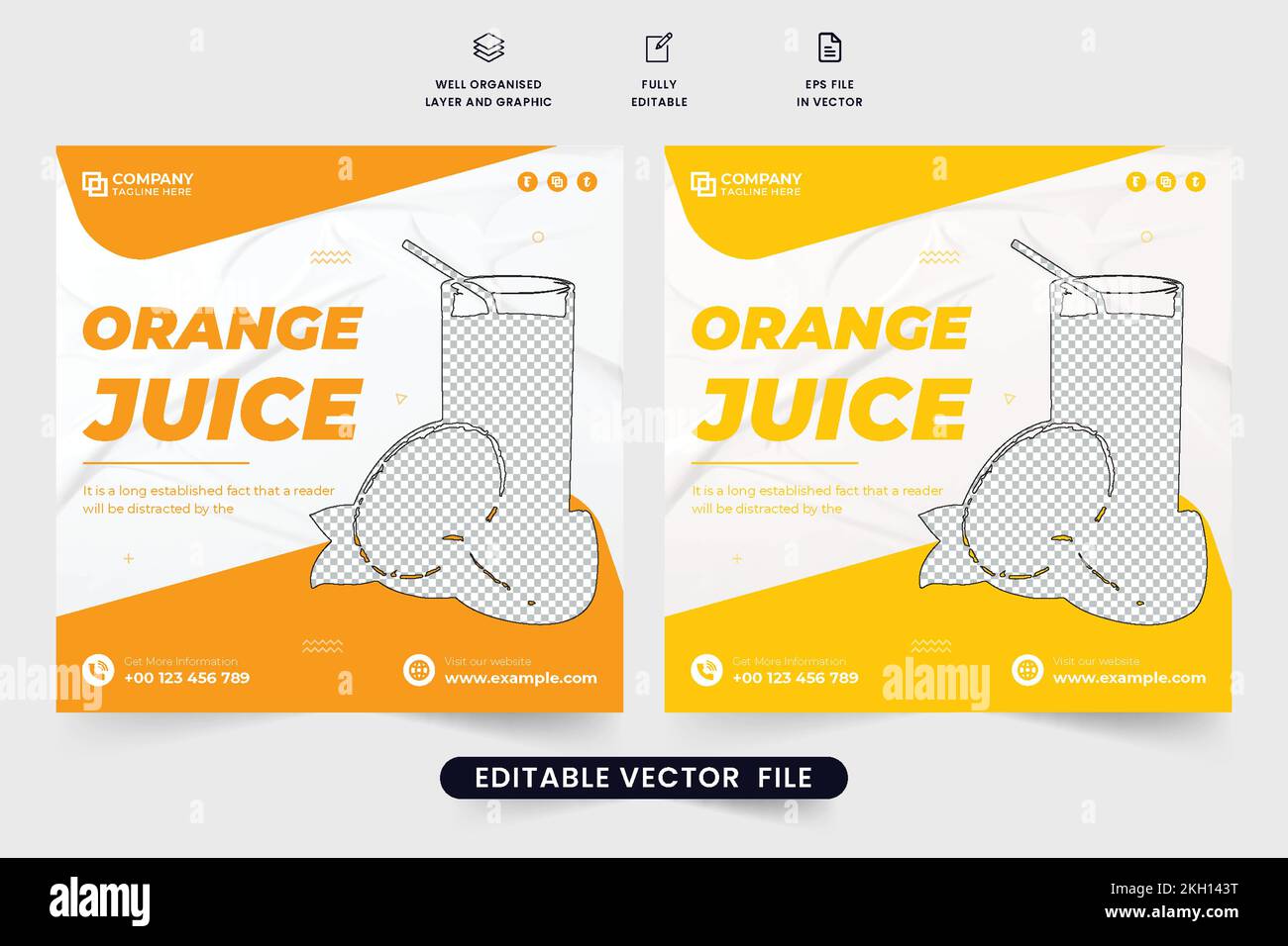 Orange juice sale social media post vector with orange color shapes ...