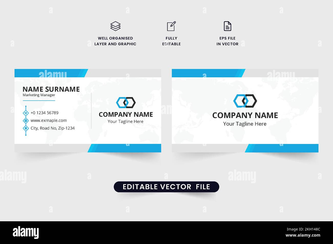 Futuristic business card design with blue color contact icons ... Futuristic business card design with blue color contact icons ...