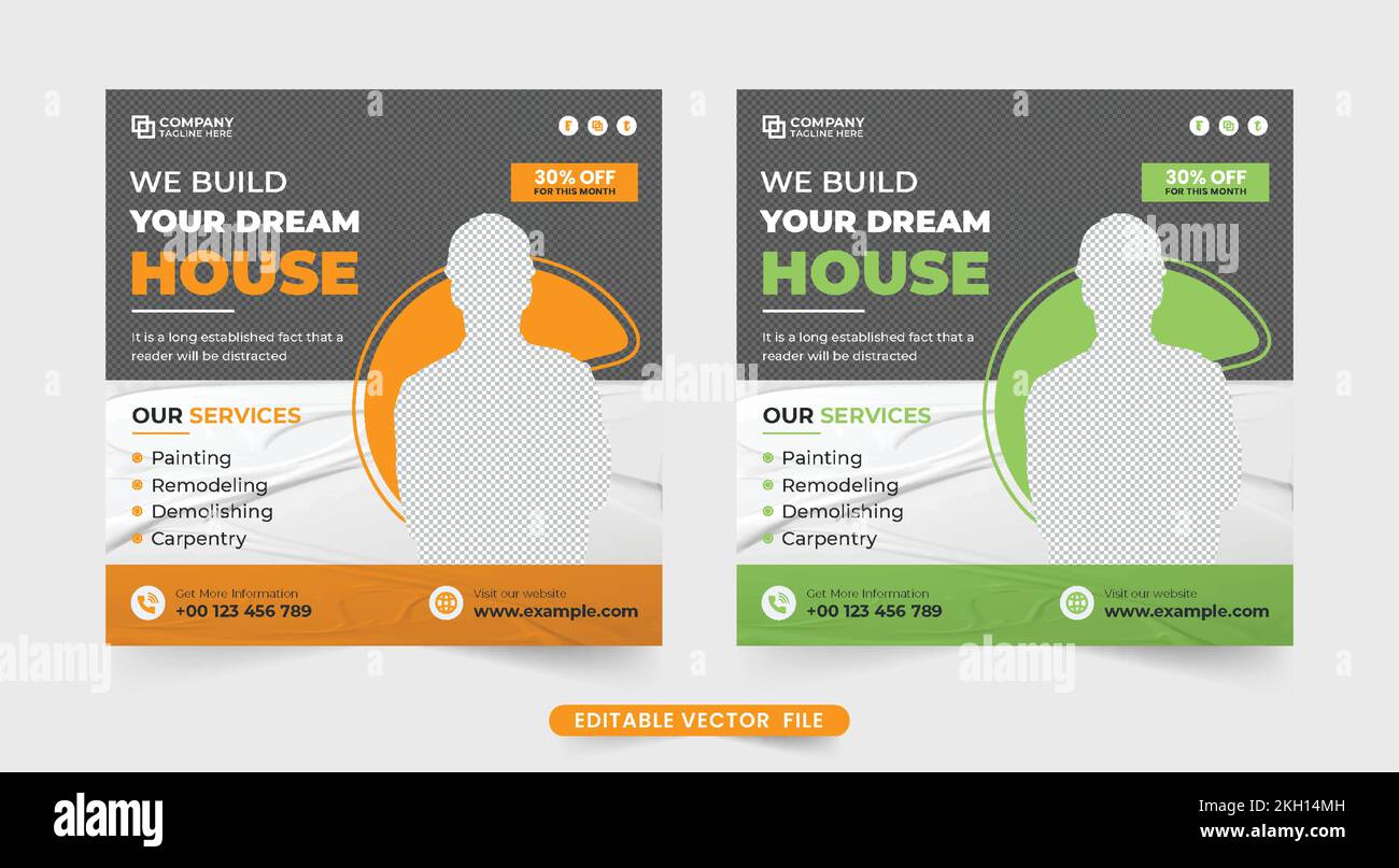 Creative home construction web banner design with green and yellow ...