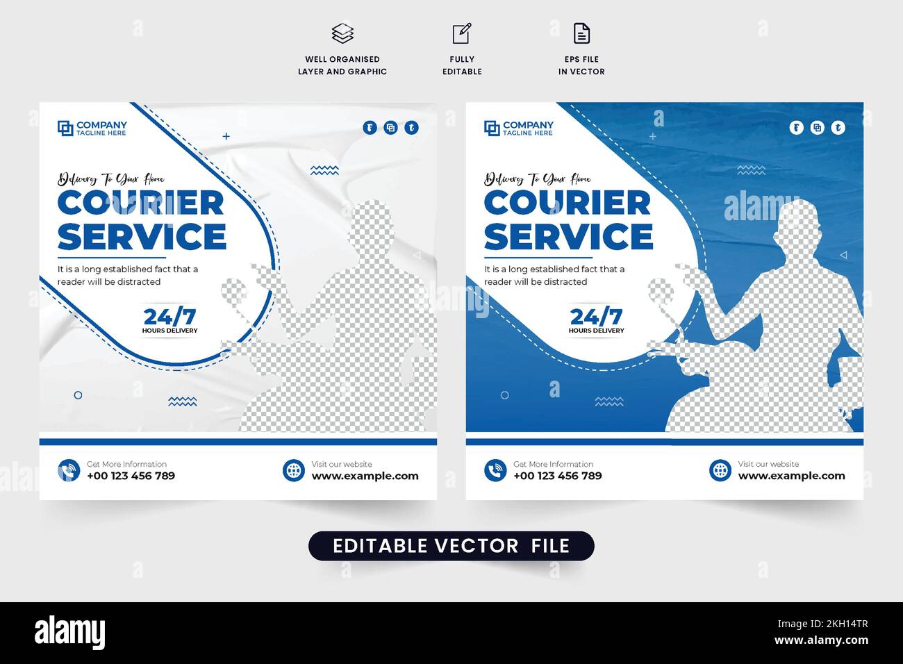 Grocery and food delivery service promotion template vector with blue ...