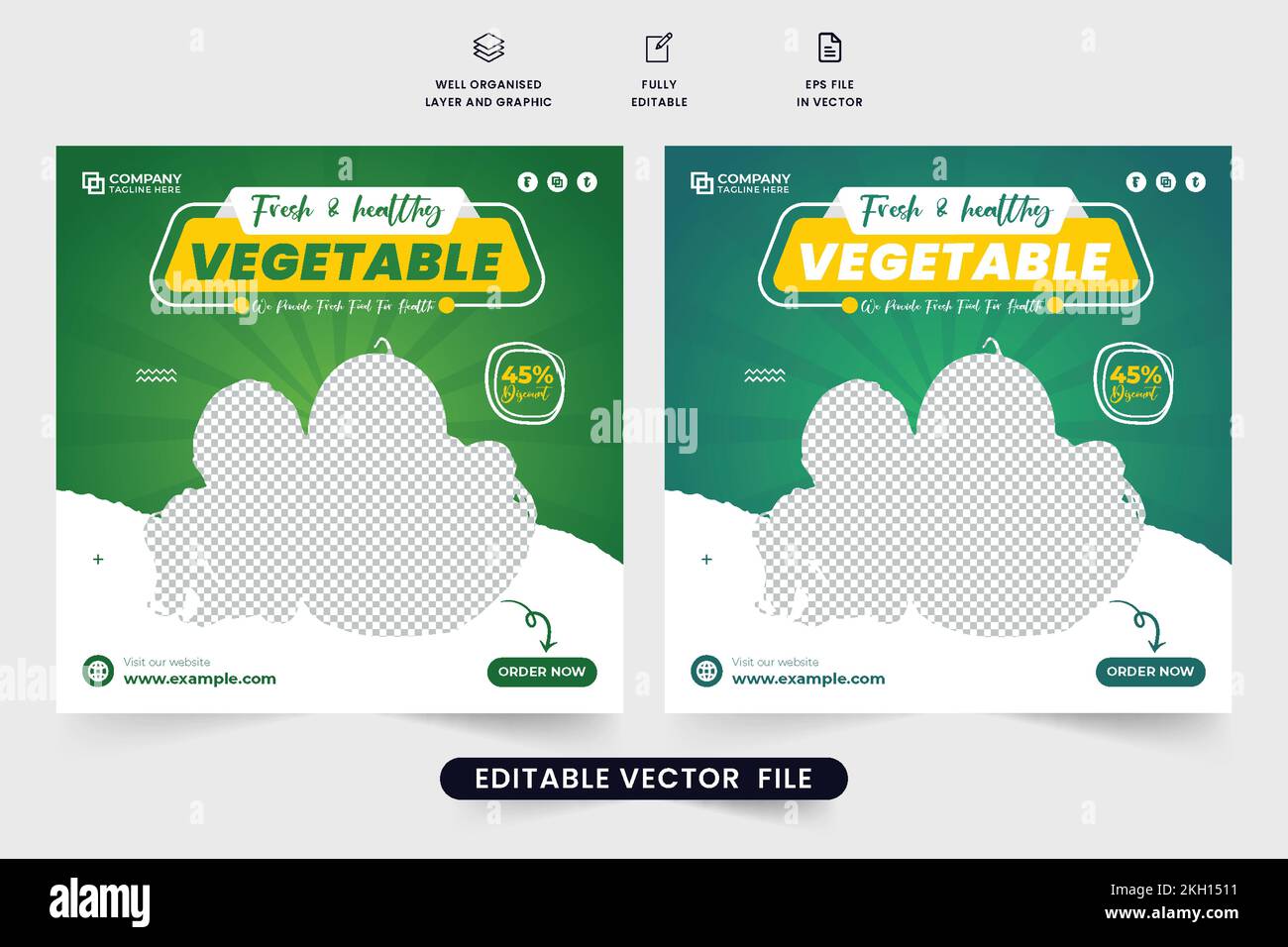 Healthy vegetable social media post design with yellow and green colors ...