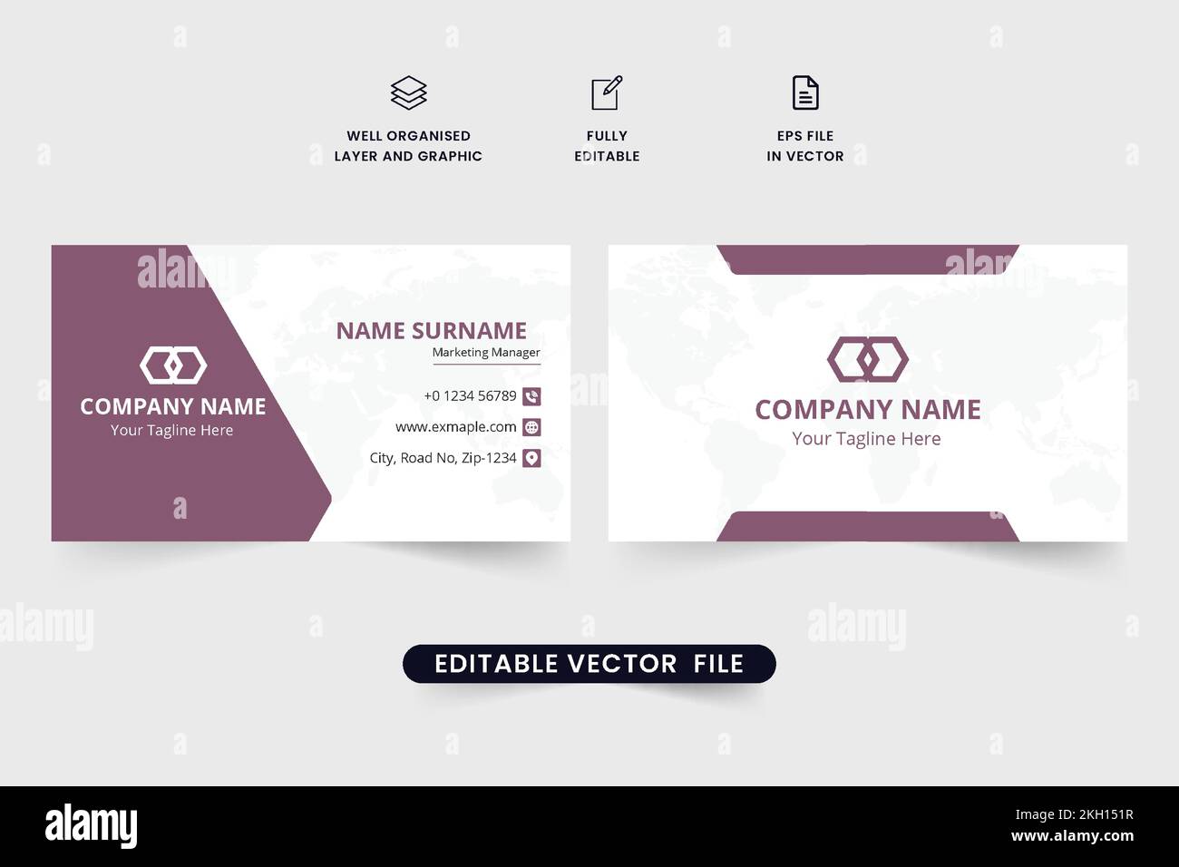 Creative business card stationery design with purple colors. Company ...