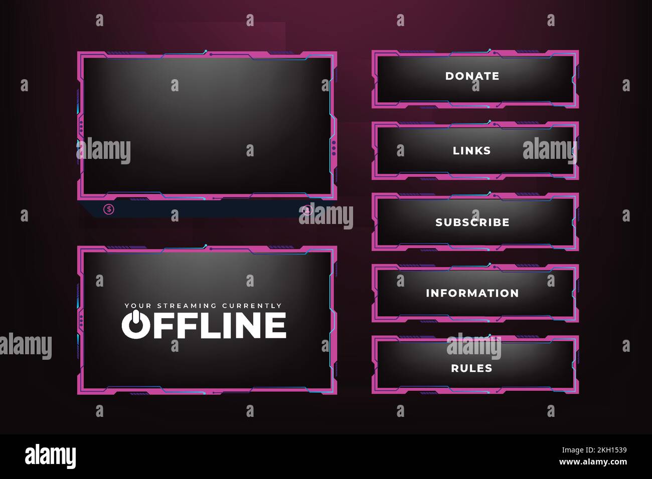 Girly gaming overlay decoration for online streamers. Modern game frame ...