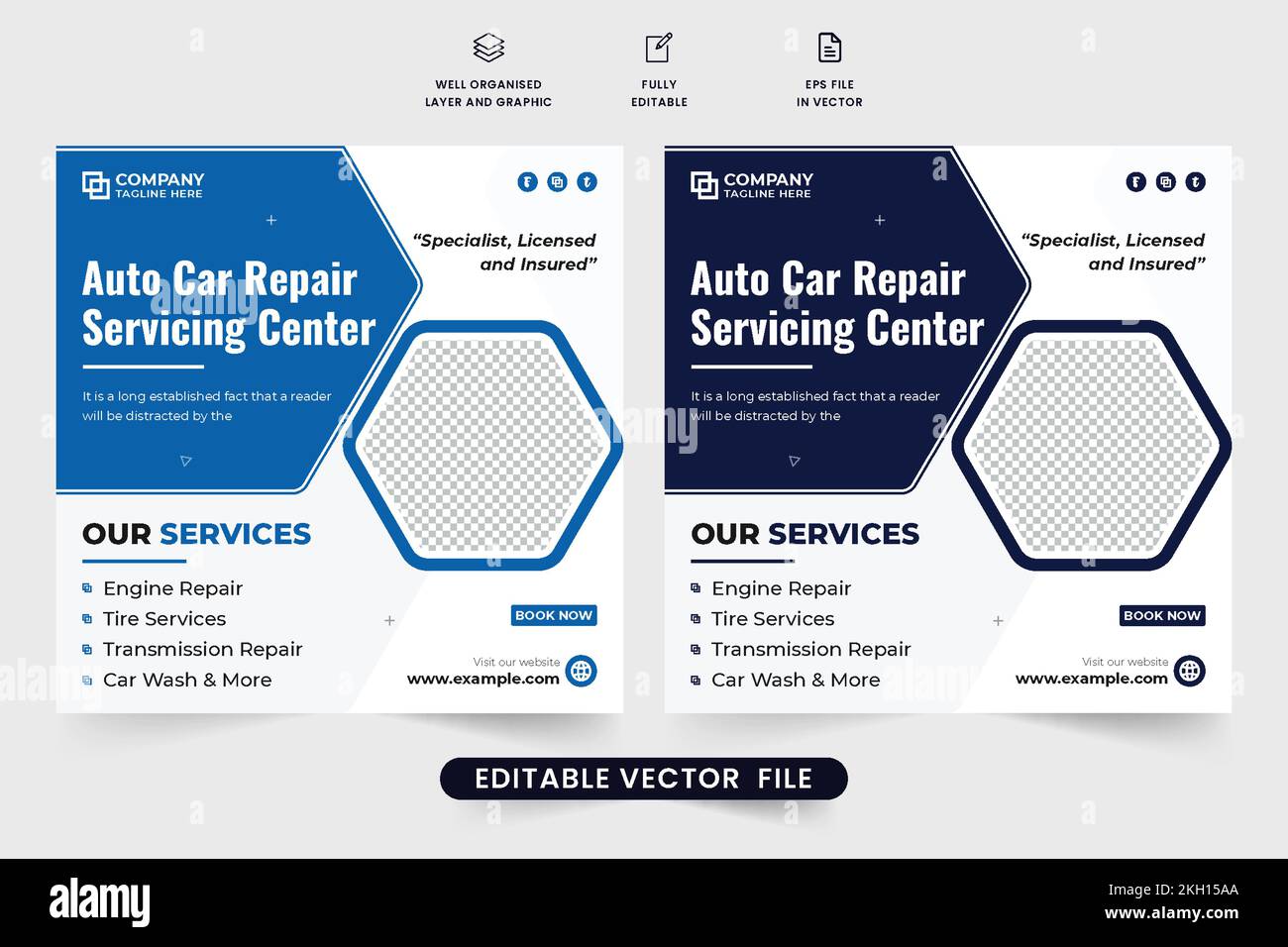 Car repair servicing center promotional web banner vector with dark and ...