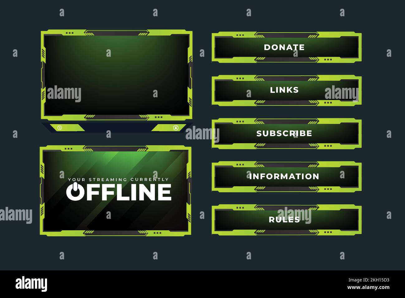 Live broadcast screen panel vector with green color. Online gaming ...