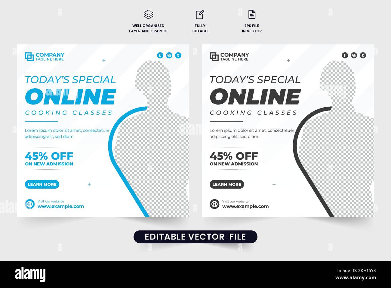 Online cooking class social media post vector with blue and dark colors ...