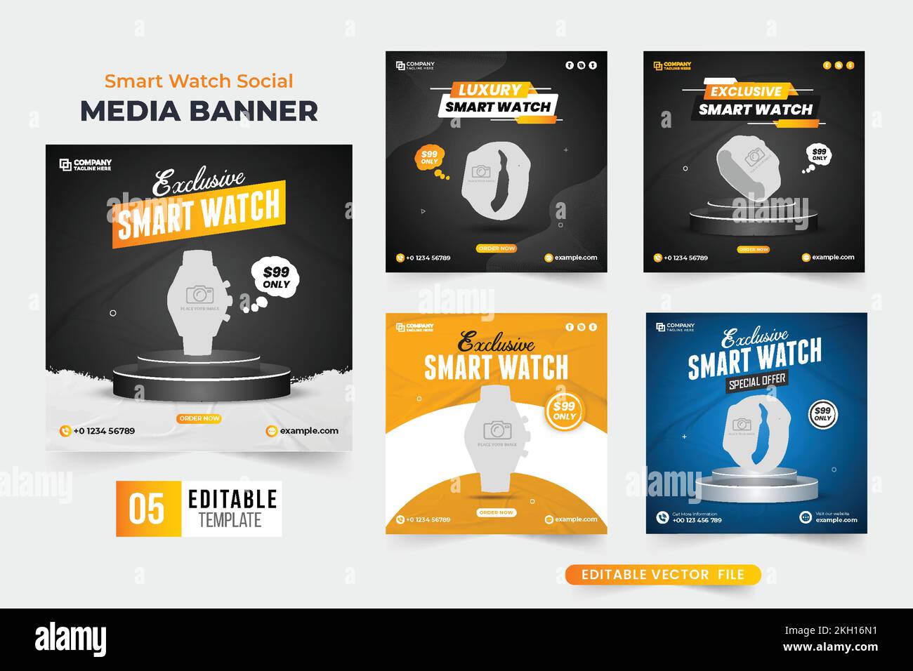 Wrist Watch sale web banner template set design with dark and yellow ...