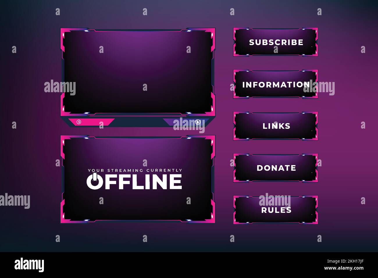 Live streaming button collection with offline screen panels. Streaming ...