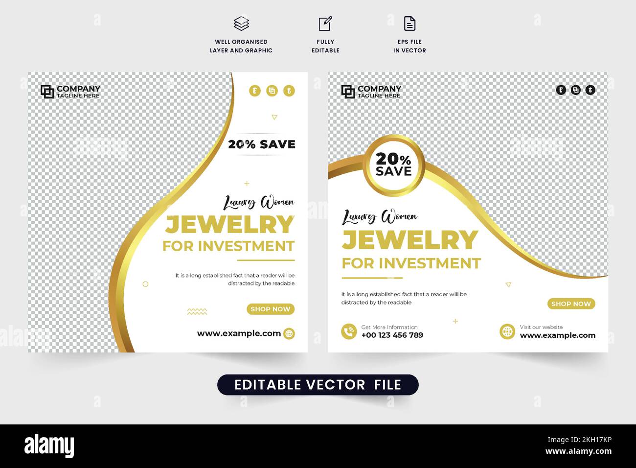 Luxury Jewelry promotional web banner vector with photo placeholders ...