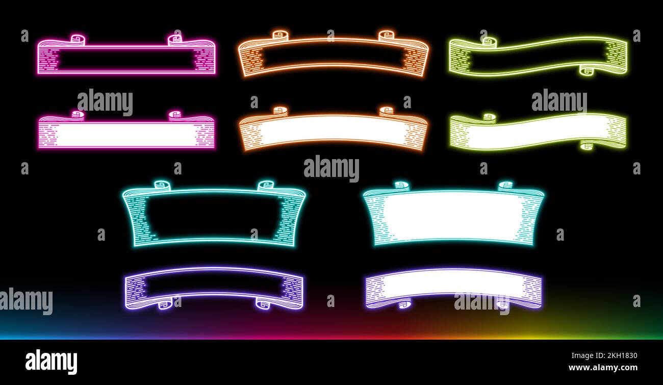 Neon signboard design horizontal label set.It is vector data that is ...