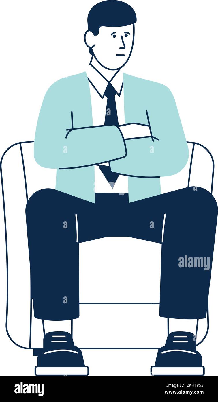 Businessman sit in armchair with crossed arms. Corporate worker icon ...