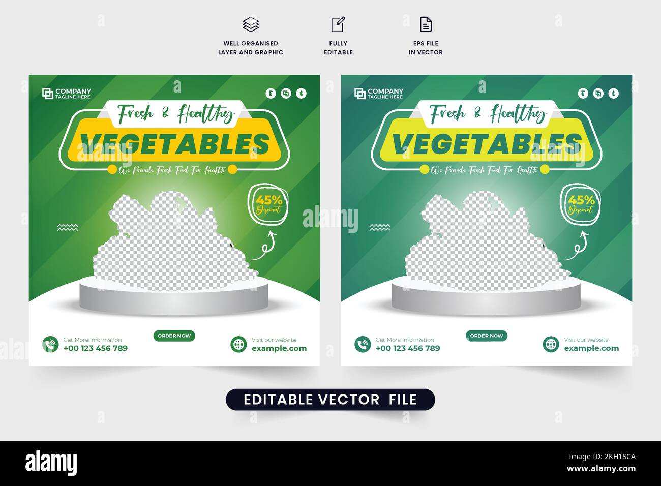 Healthy vegetable template design for social media marketing ...