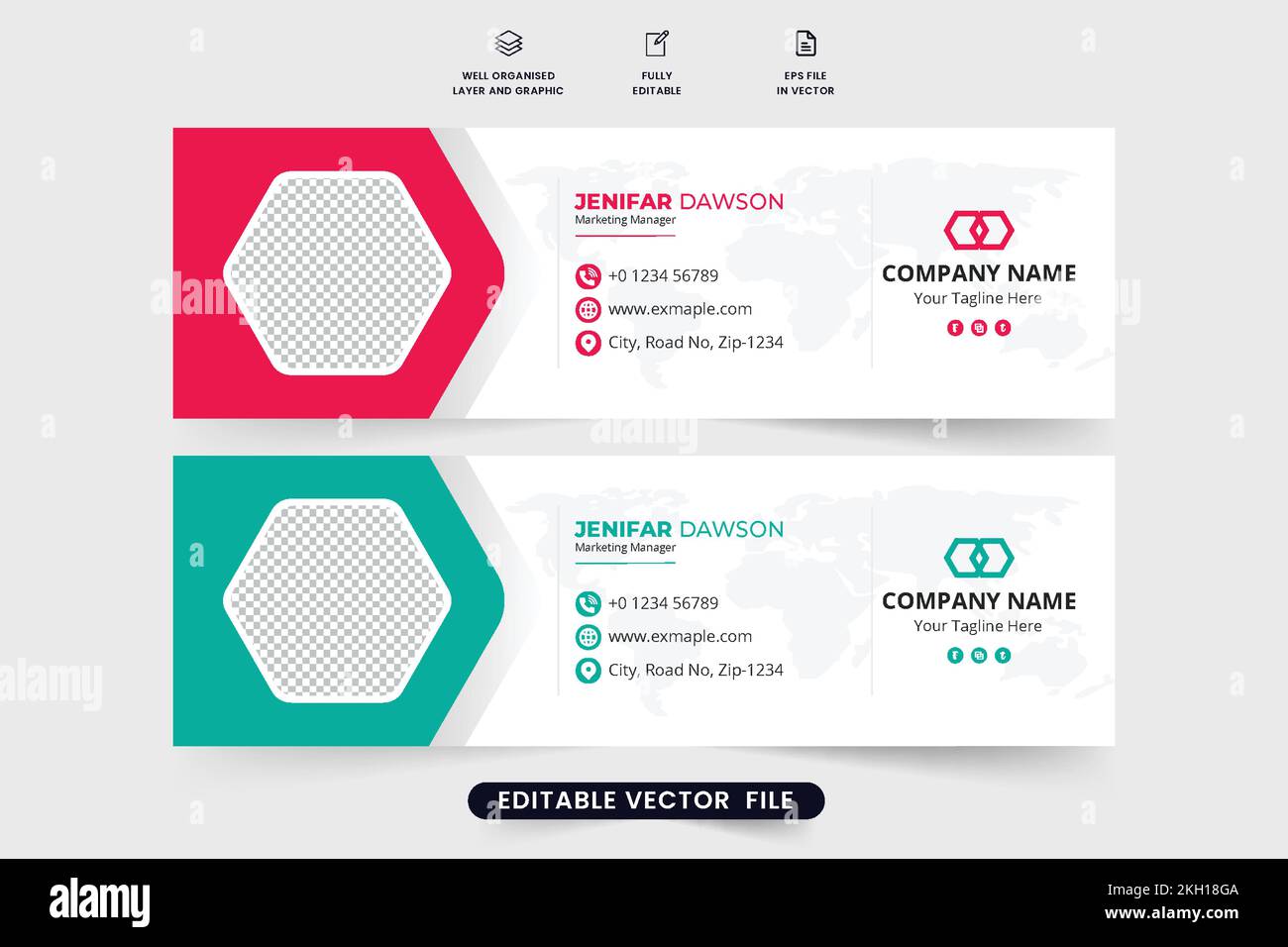 Business email signature design with red and green colors. Corporate ...