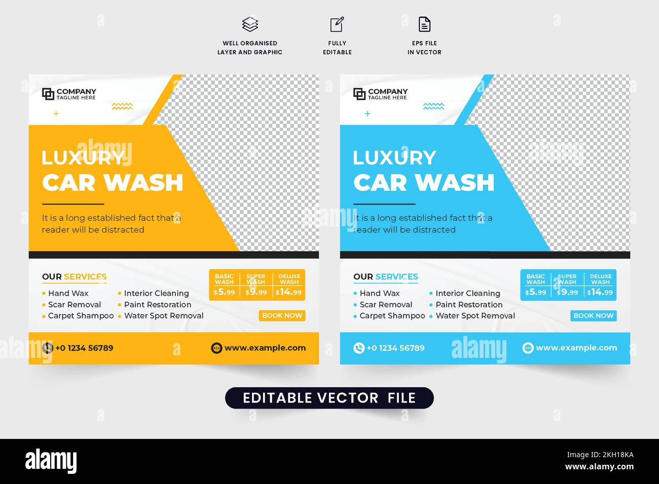 Car maintenance service promotional poster design with yellow and blue ...