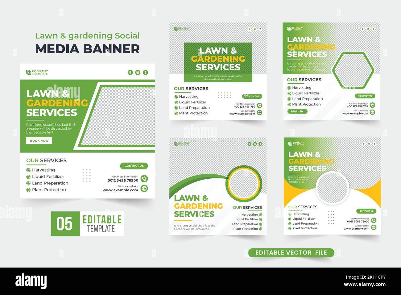 Lawn and gardening social media post collection with green and yellow ...