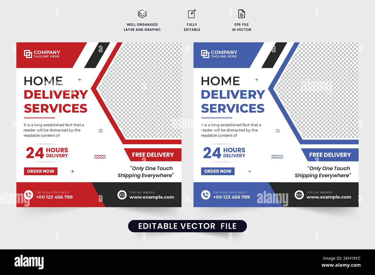 Digital home delivery service social media post vector with abstract ...