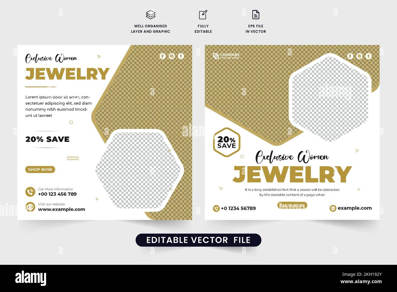 Women jewelry store promotion template vector with golden and dark ...