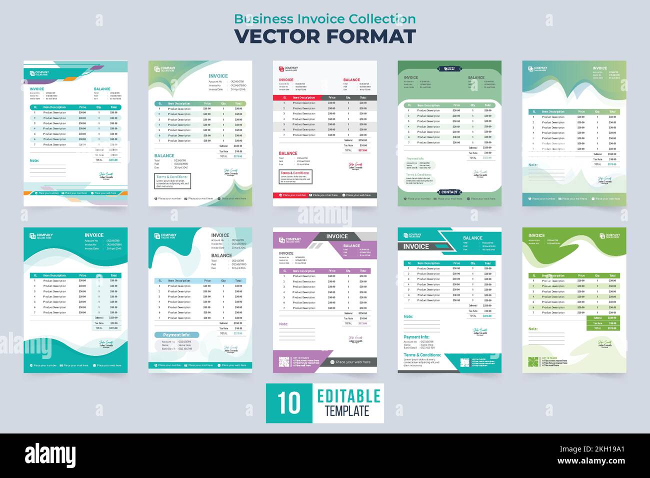 Business invoice template collection with abstract shapes. Creative ...