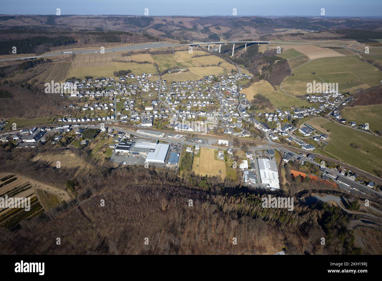 Aerial view, district Nuttlar and highway A46 with viaduct Nuttlar ...