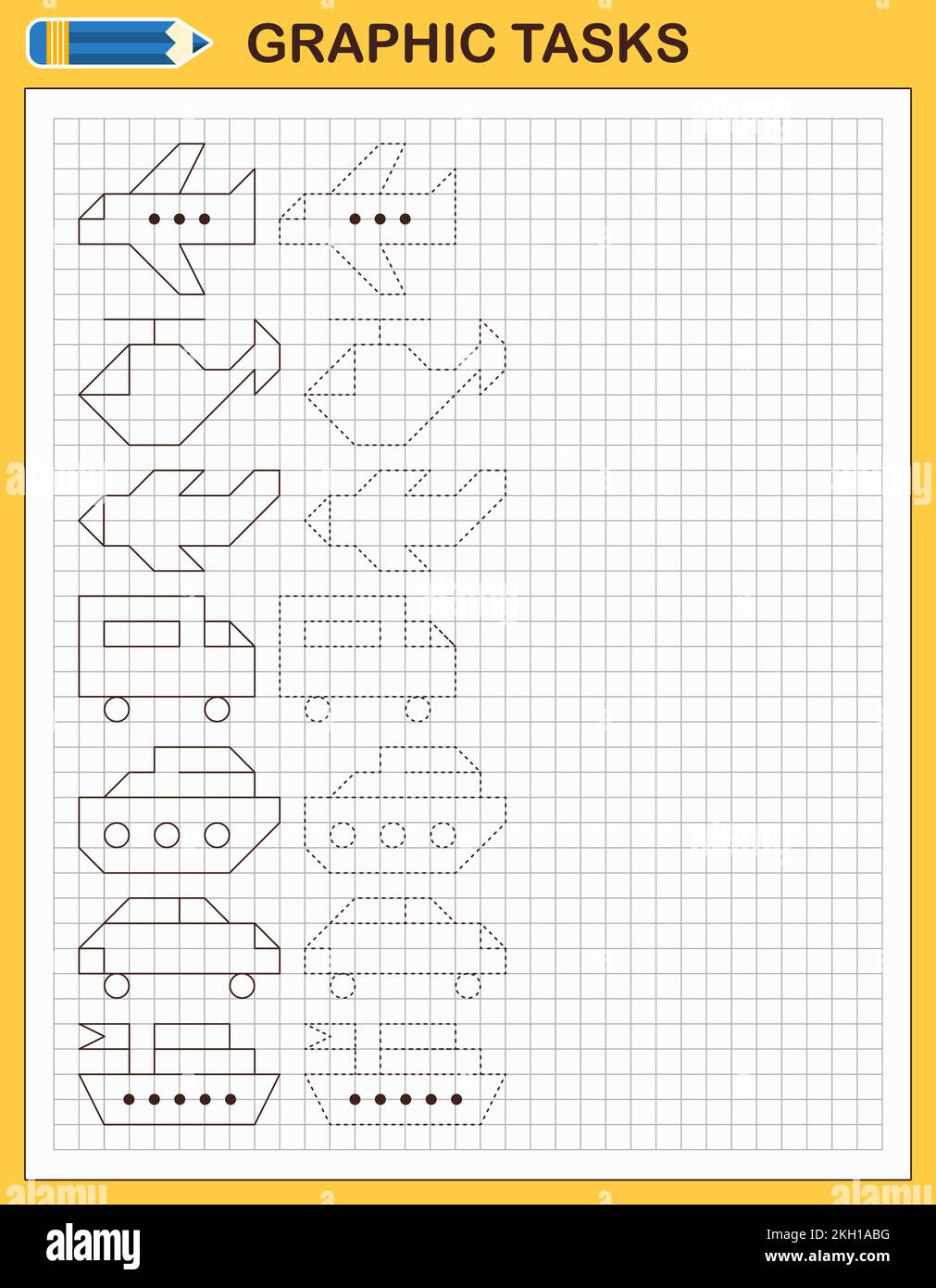 Graphic tasks by cells. Educational games for kids Stock Vector Image ...