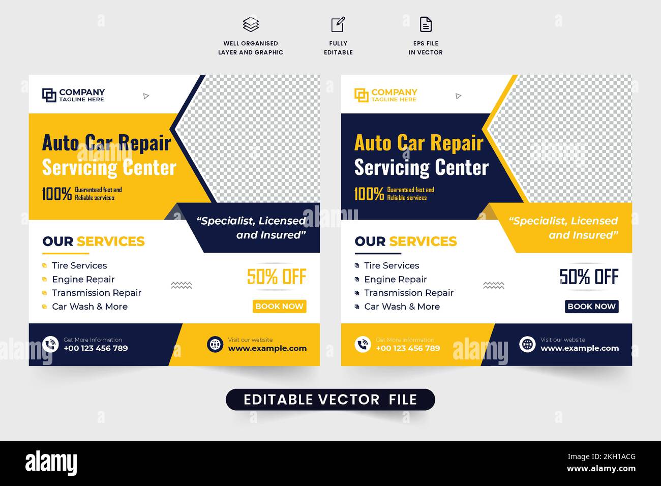 Car repair business poster template with dark and yellow colors. Modern ...