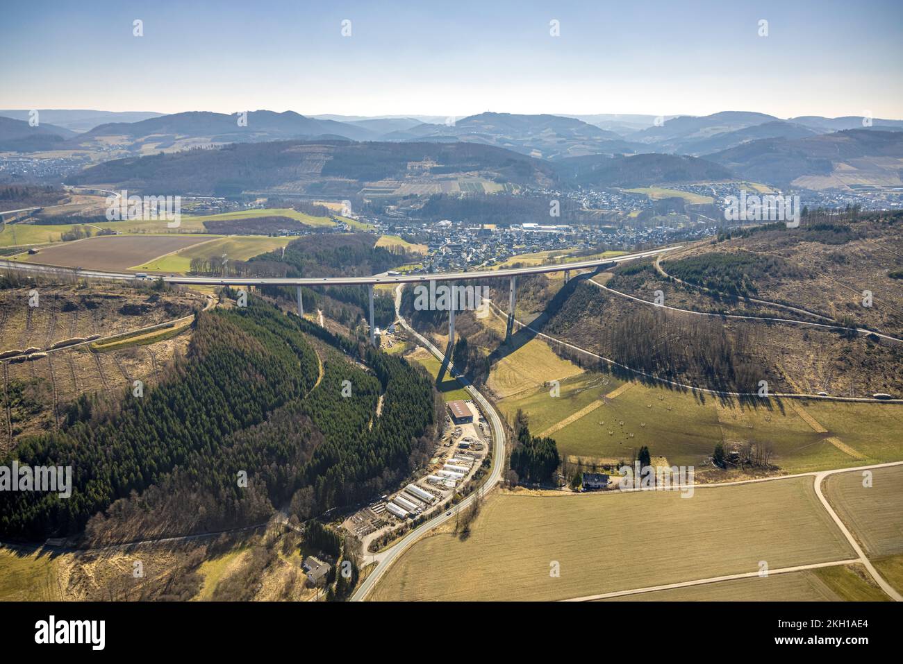 Aerial view, Nuttlar viaduct of the A46 freeway with view of Nuttlar ...