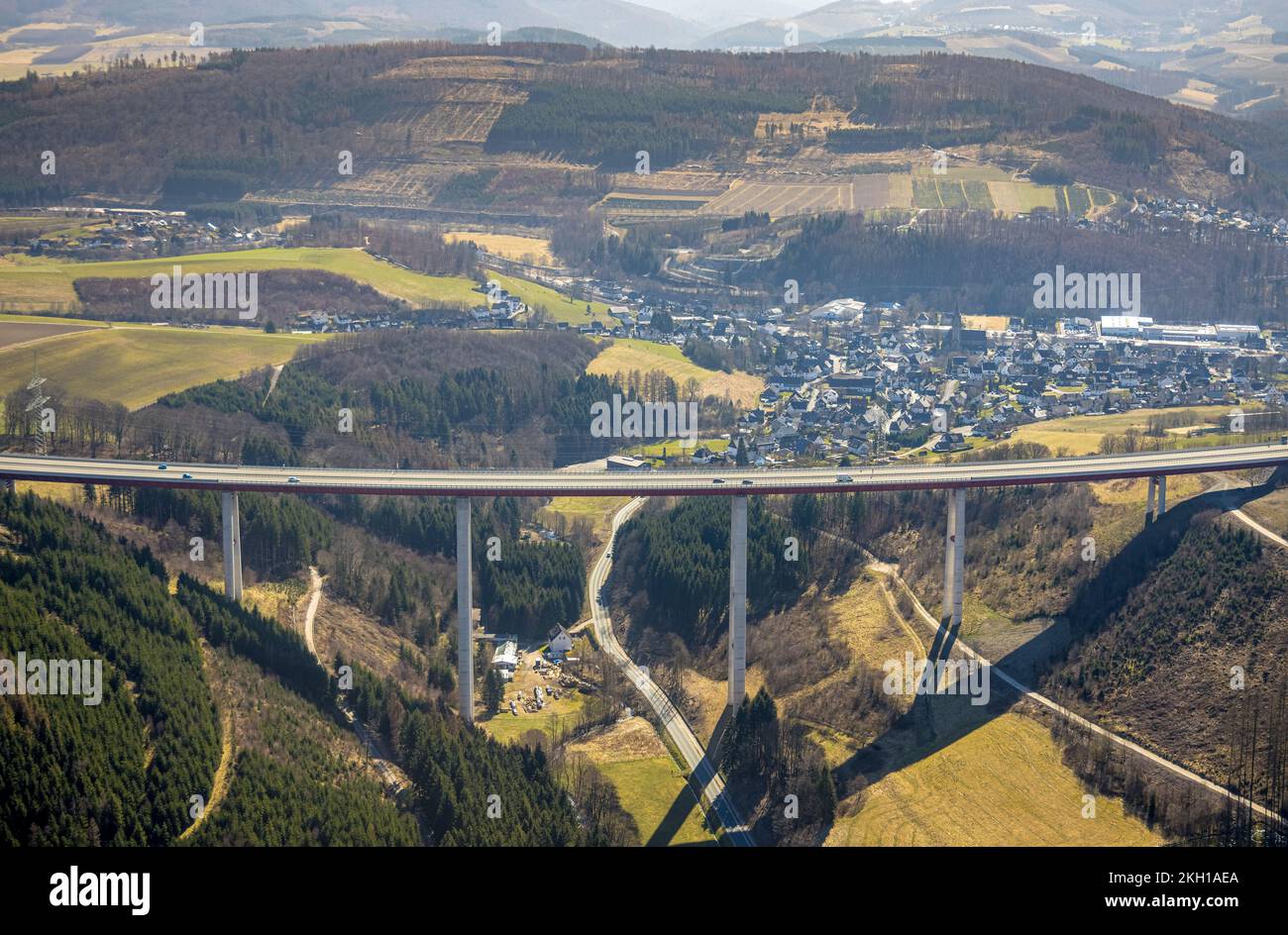 Aerial view, Nuttlar viaduct of the A46 freeway with view of Nuttlar ...