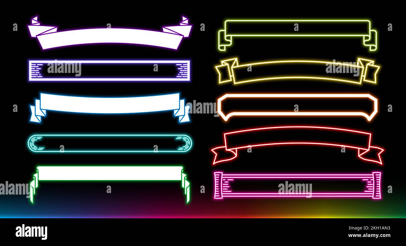 Neon signboard design horizontal label set.It is vector data that is ...