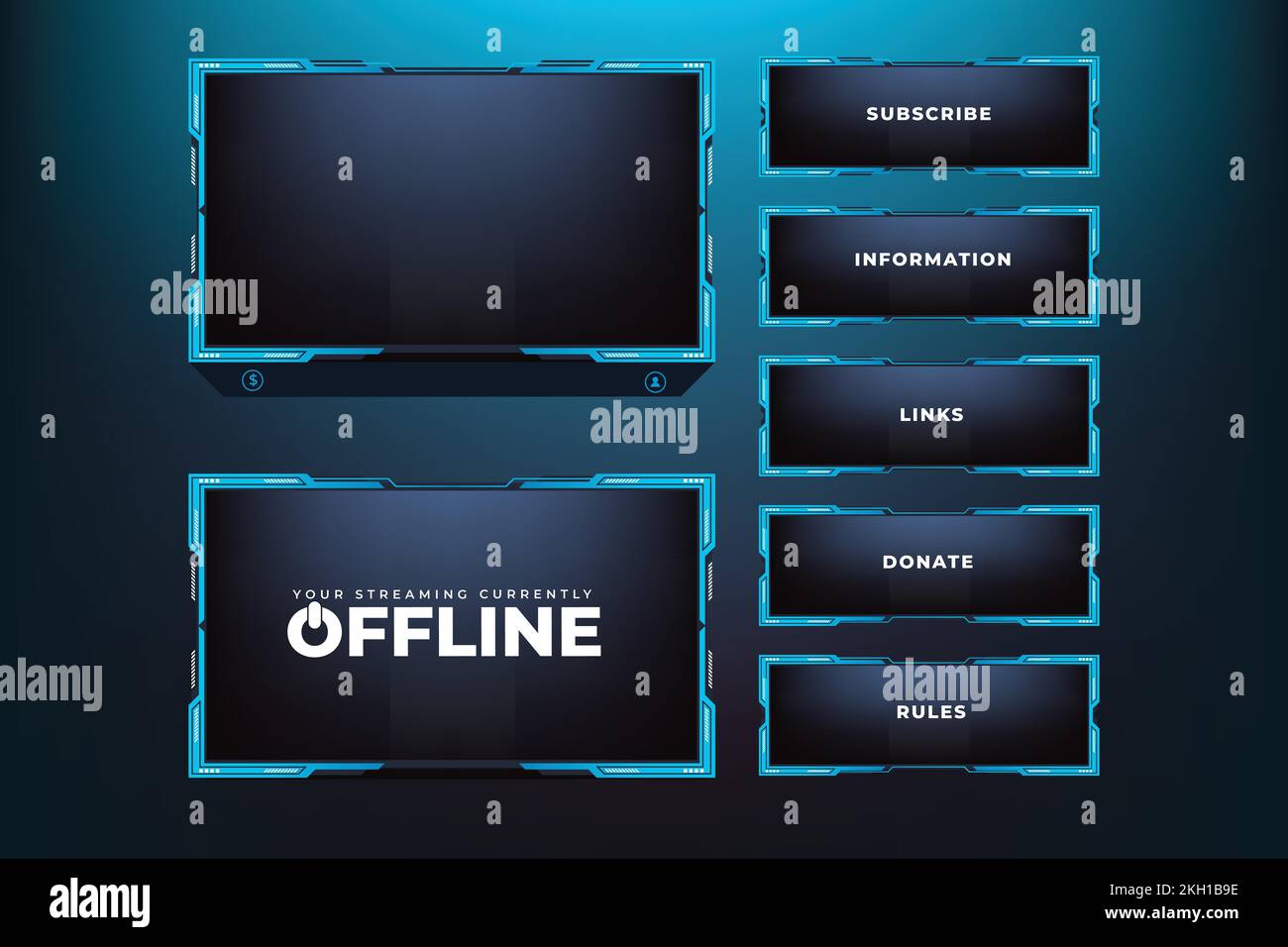Futuristic live streaming overlay vector with blue and dark colors ...
