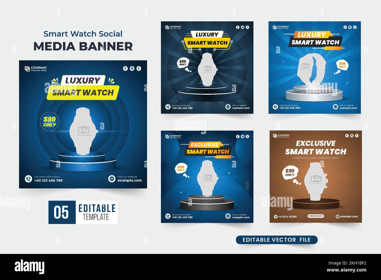 Smartwatch social media post template collection with blue and coffee ...