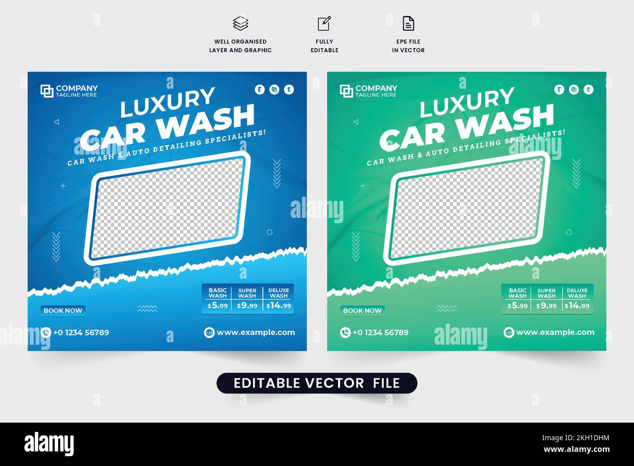 Creative car washing and maintenance service social media post vector ...