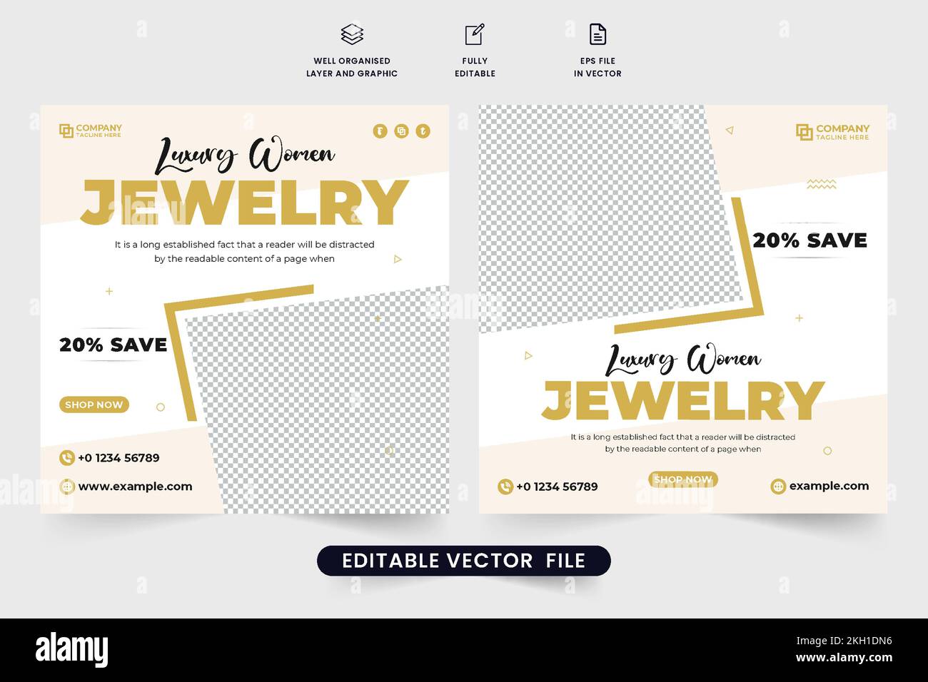 Modern jewelry business social media post vector with abstract shapes ...