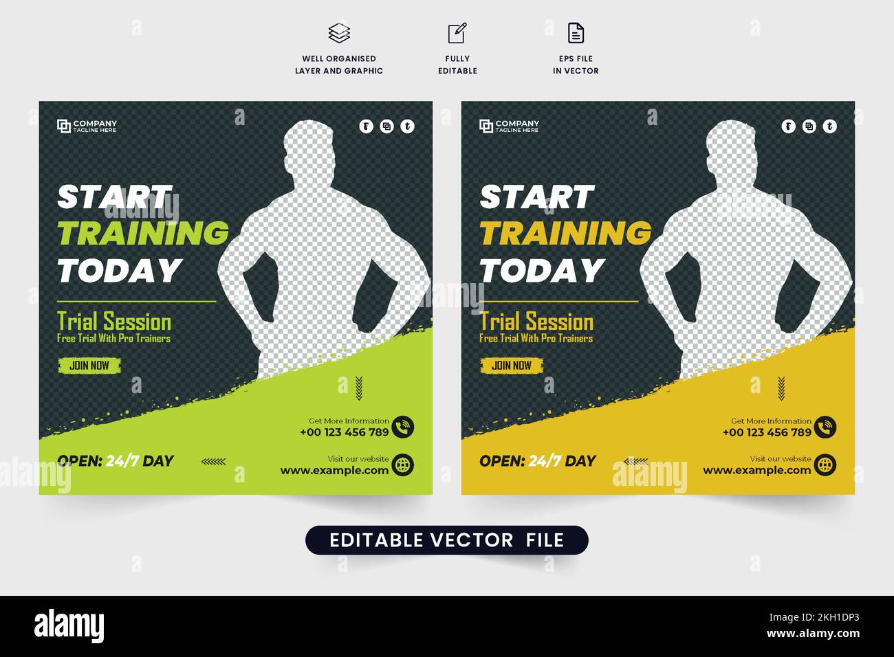 Modern gym business promotional poster design with photo placeholders ...