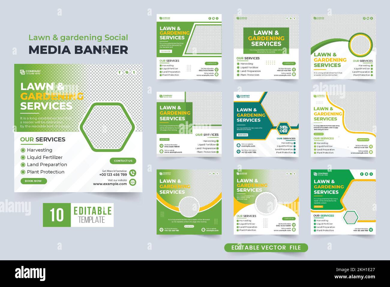 Agro farming service social media post bundle with green and blue ...