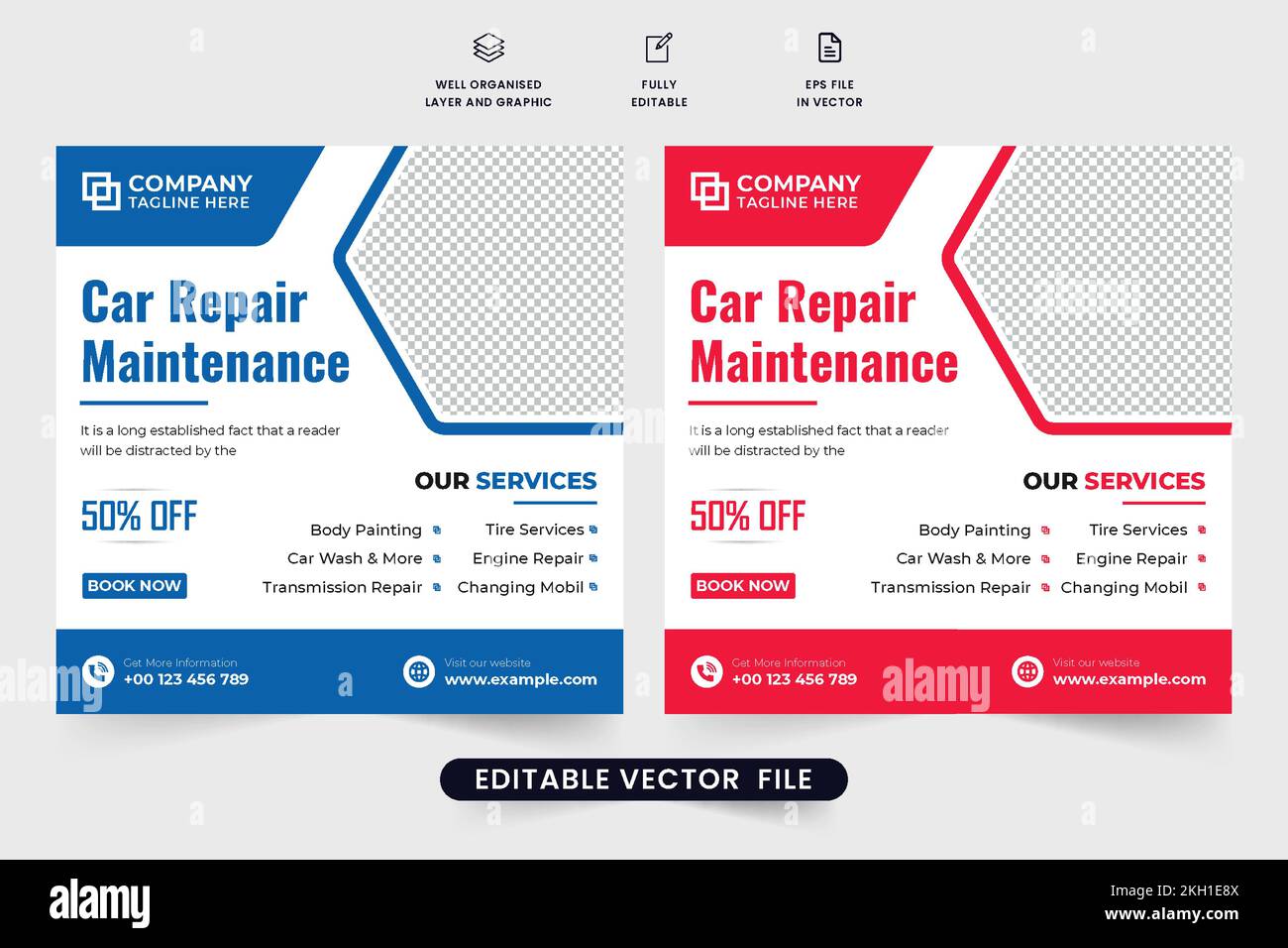 Automobile business template design with red and blue colors. Creative ...