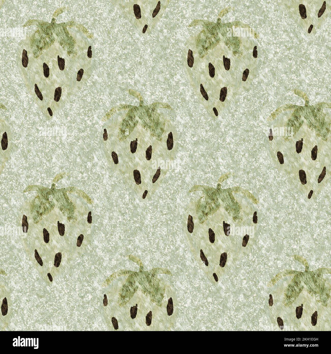 Green marl strawberry vintage seamless pattern. Cottagecore linen retro ...