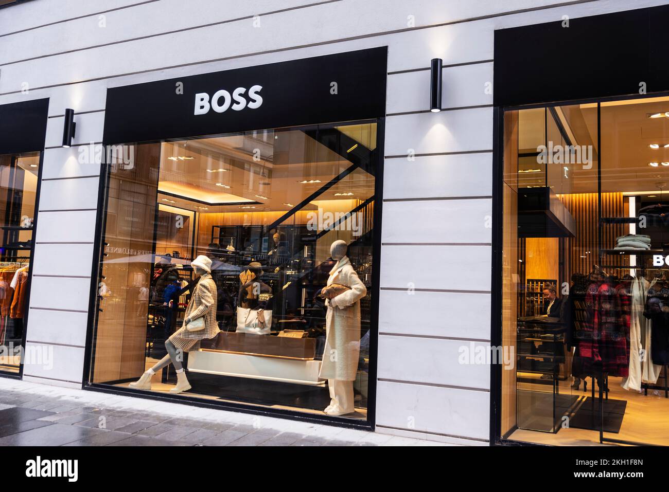 Vienna, Austria - October 14, 2022: Display of a Hugo Boss, luxury ...