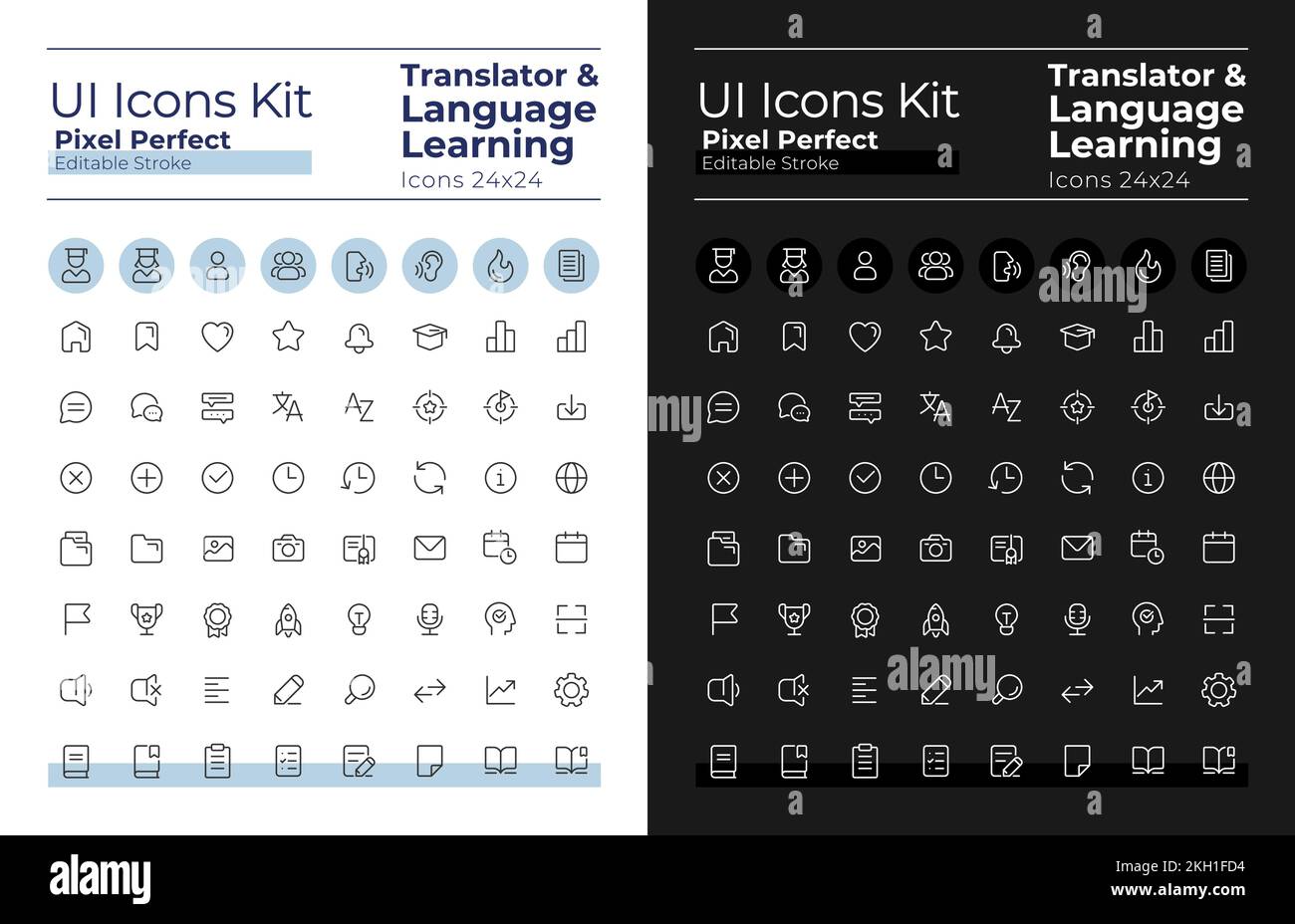 Translator pixel perfect linear ui icons set for dark, light mode Stock Vector Image & Art - Alamy