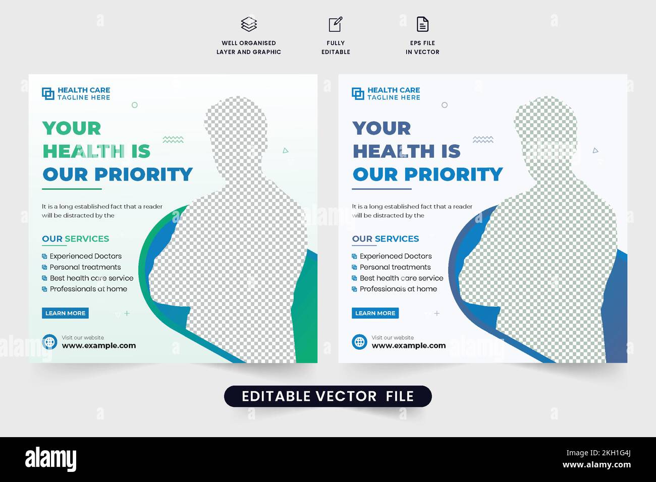 Medical treatment facilities web banner design with green and blue ...
