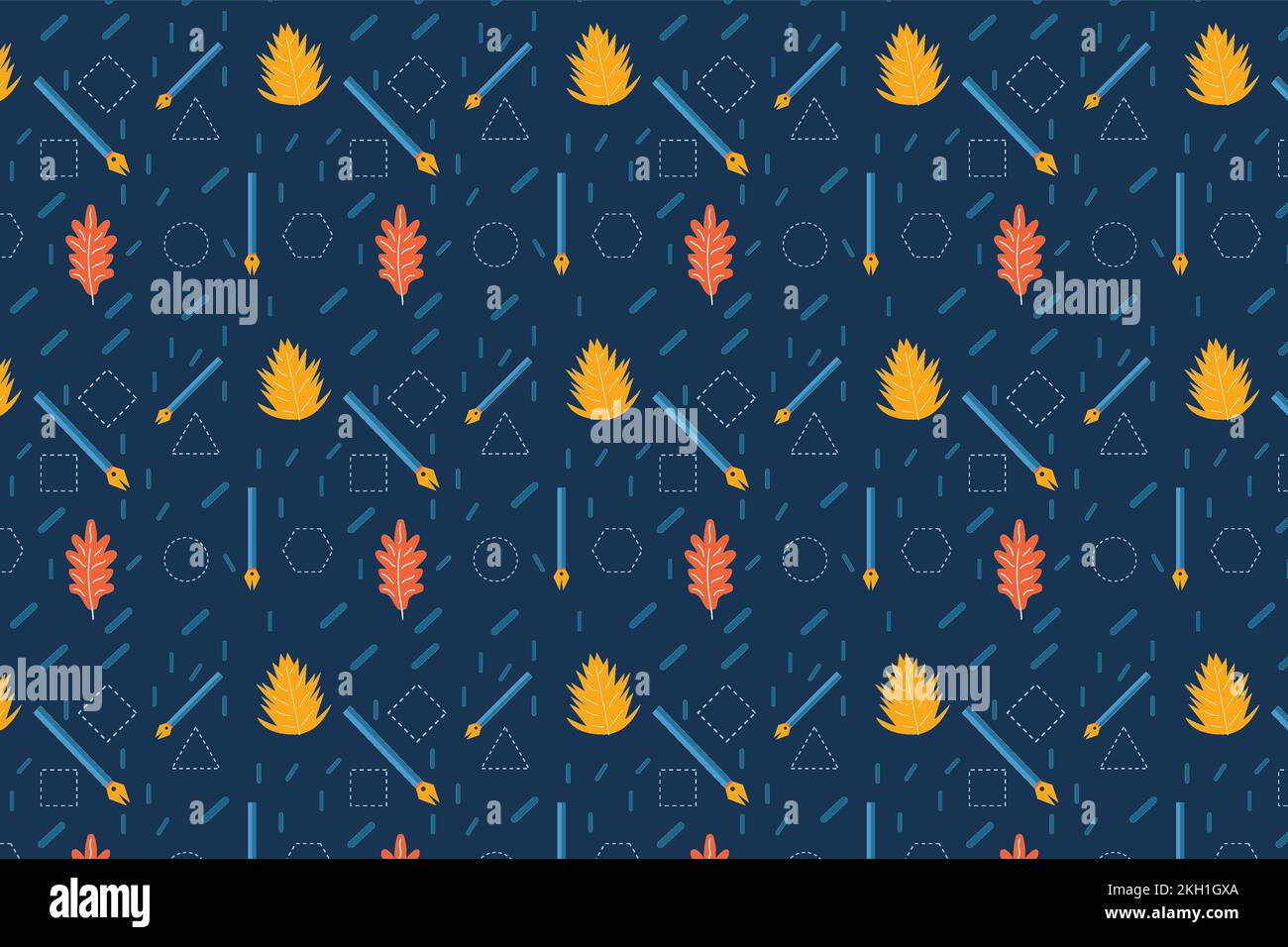 Endless school backdrop pattern design with pen and leaf icons ...
