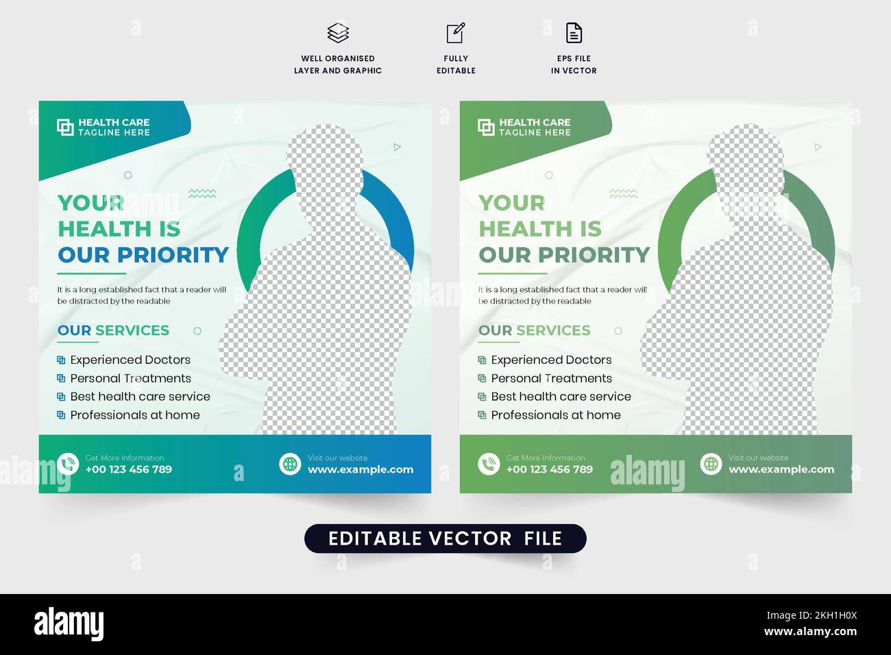 Medical social media post vector with photo placeholders. Hospital ...