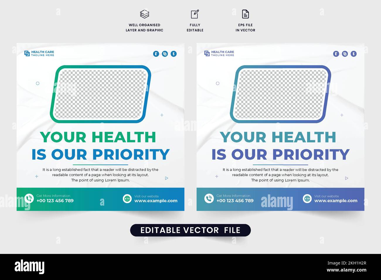 Creative medical service social media post vector with green and blue ...