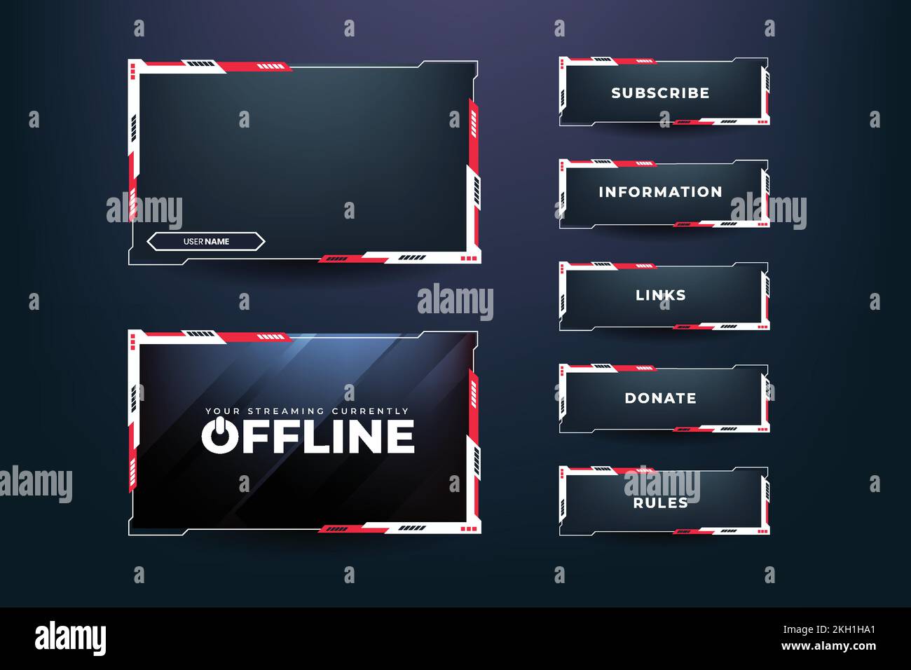 Gamer Broadcast Screen Panel Decoration With Red And White Colors Futuristic Gaming Screen