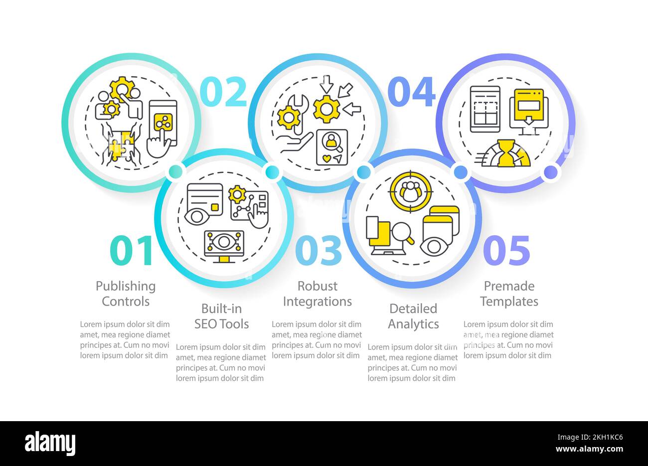 Content management system aspects circle infographic template Stock ...