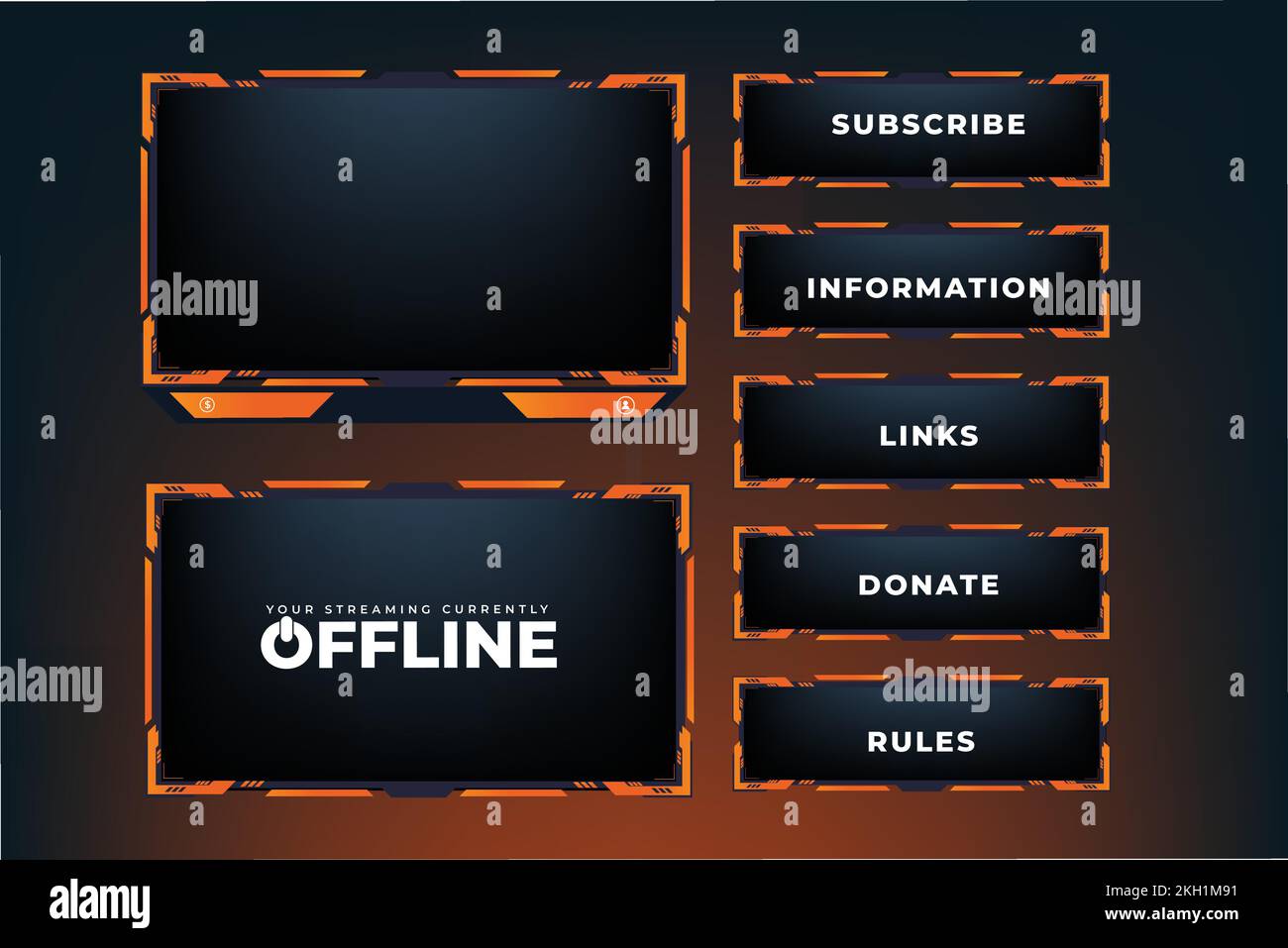 Modern game frame decoration with orange color shapes on a dark ...