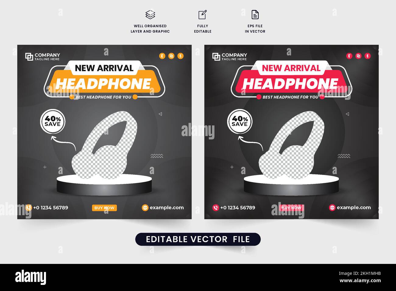 Wireless headphone sale social media post vector on dark backgrounds ...