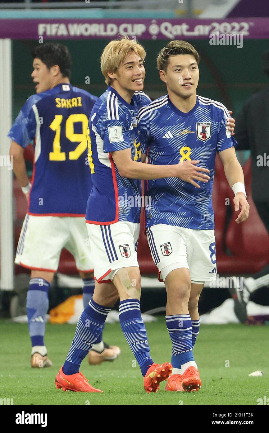 Junya Ito and Ritsu Doan of Japan celebrate at the end of the FIFA ...