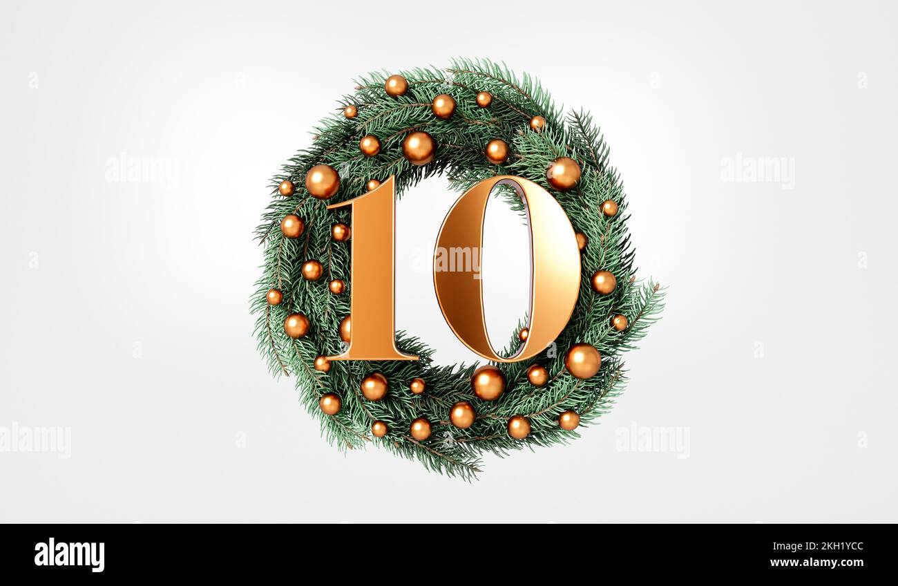 The 12 days of christmas. 10th day festive wreath and text. 3D ...